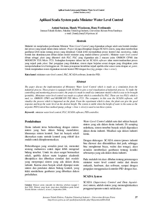 (PDF) Aplikasi Scada System pada Miniatur Water Level Control