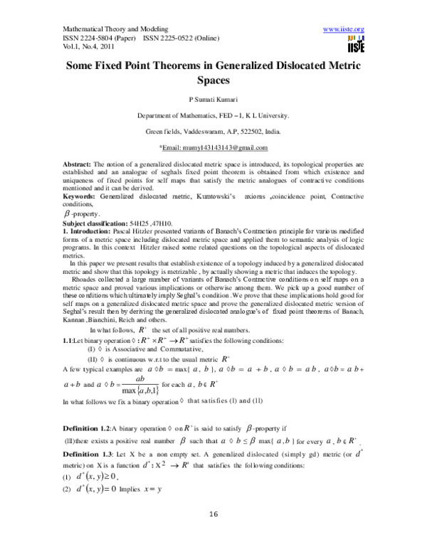 (PDF) Fixed Point Theorems and Generalizations of Dislocated Metric Spaces