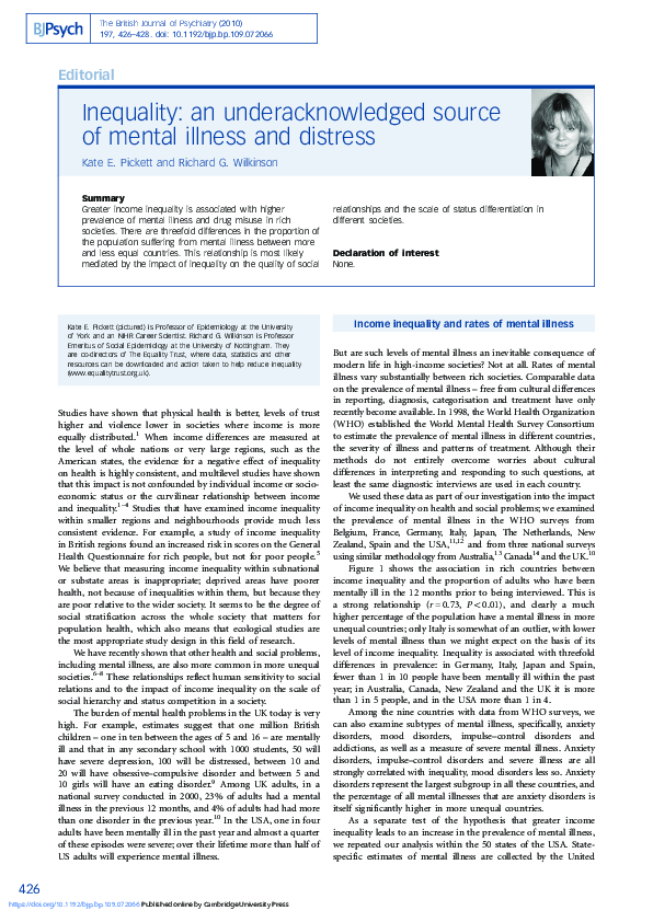 (PDF) Inequality: an underacknowledged source of mental illness and distress