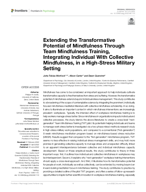 (PDF) Extending the Transformative Potential of Mindfulness Through ...