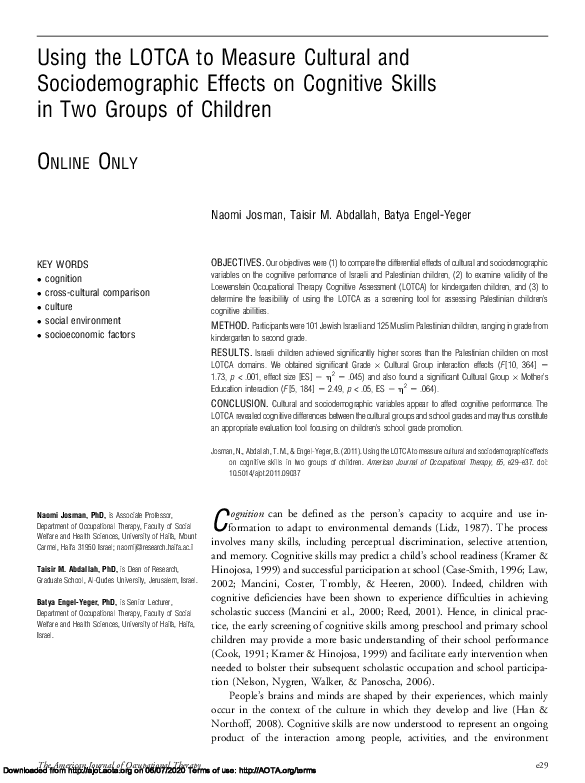 (PDF) Using the LOTCA to Measure Cultural and Sociodemographic Effects ...