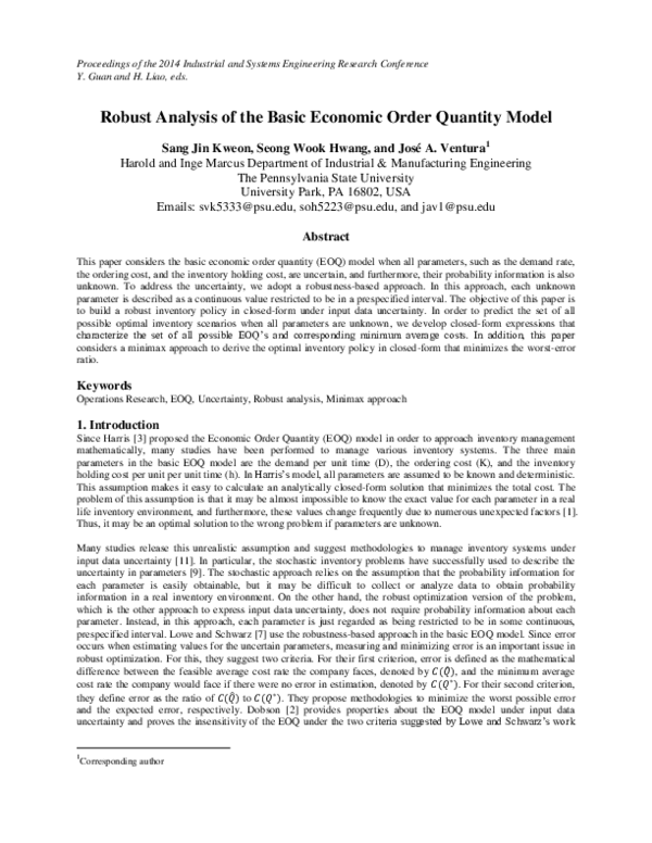 (PDF) Robust Analysis of the Basic Economic Order Quantity Model