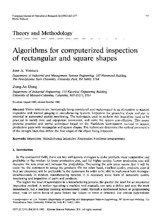 Pdf Algorithms For Computerized Inspection Of Rectangular And Square Shapes