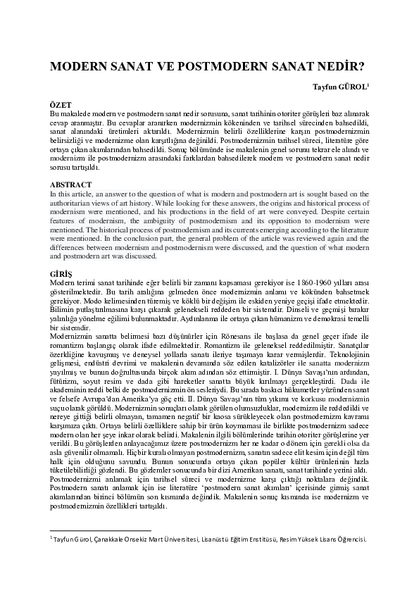 (PDF) MODERN SANAT VE POSTMODERN SANAT NEDİR