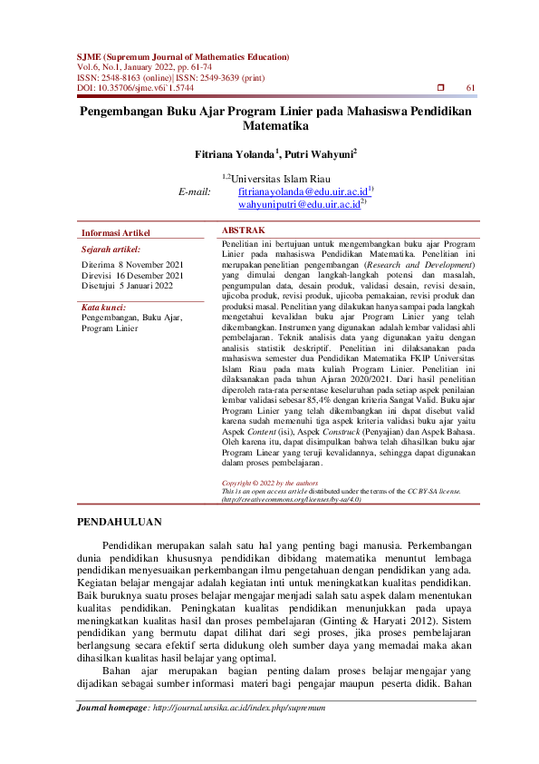 (PDF) Pengembangan Buku Ajar Program Linier pada Mahasiswa Pendidikan ...