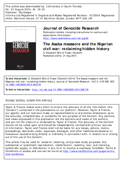 (PDF) The Asaba massacre and the Nigerian civil war: reclaiming hidden ...