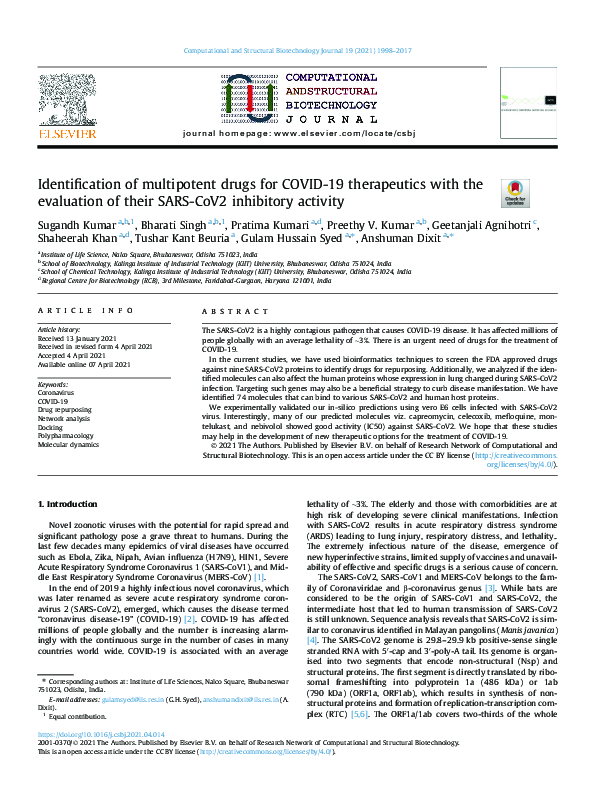 (PDF) Identification of multipotent drugs for COVID-19 therapeutics ...
