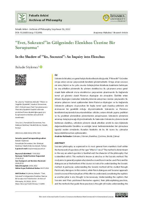 (PDF) "Evet, Sokrates!"in Gölgesinde: Elenkhos Üzerine Bir Soruşturma ...