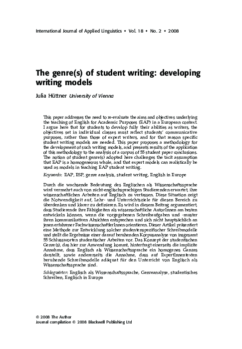 (PDF) The genre(s) of student writing: developing writing models