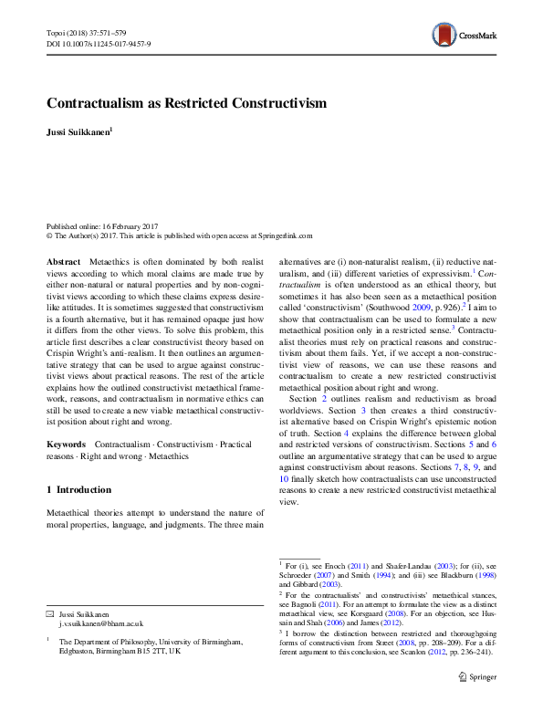 (PDF) Contractualism as Restricted Constructivism