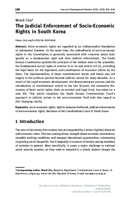 (PDF) The Judicial Enforcement of Socio-Economic Rights: The Grootboom Case