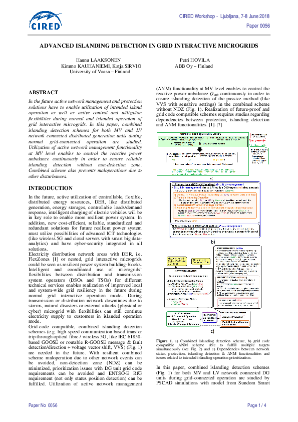 Pdf Advanced Islanding Detection In Grid Interactive Microgrids