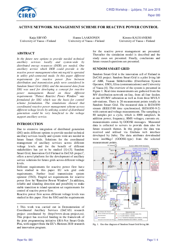 (PDF) Active Network Management Scheme for Reactive Power Control