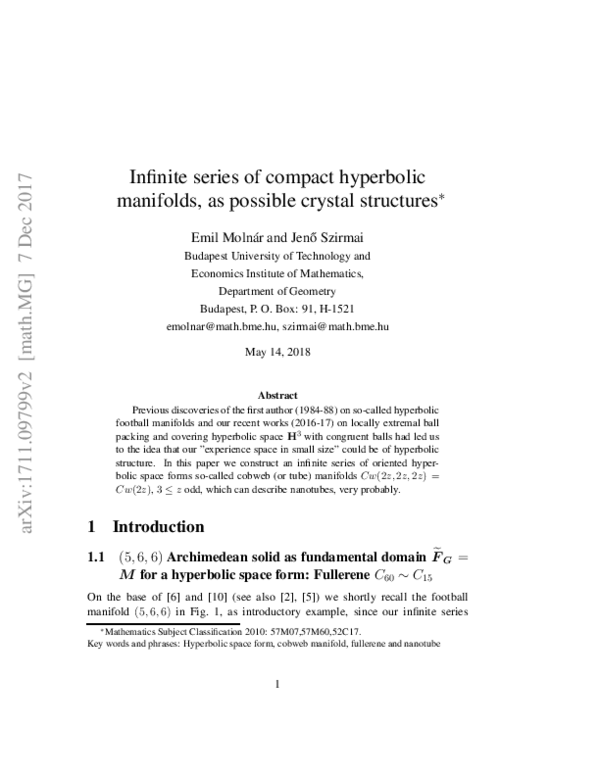 (PDF) Infinite series of compact hyperbolic manifolds, as possible ...