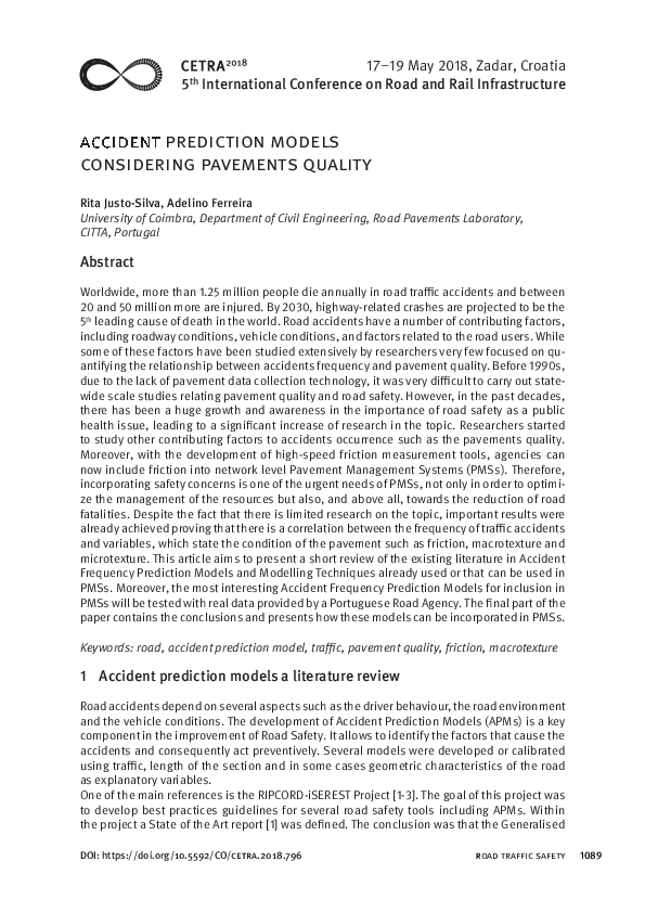 (PDF) Accident prediction models considering pavements quality