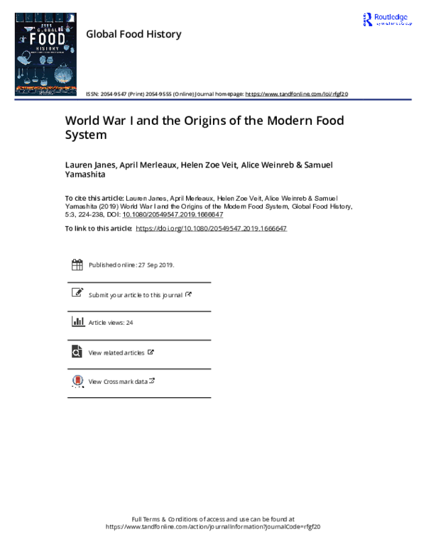 (PDF) World War I and the Origins of the Modern Food System