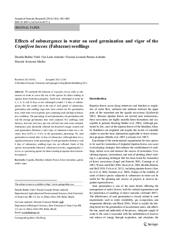(PDF) Effects of submergence in water on seed germination and vigor of ...