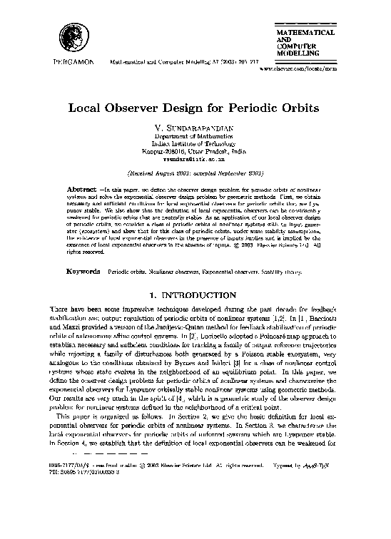 (PDF) Local observer design for periodic orbits