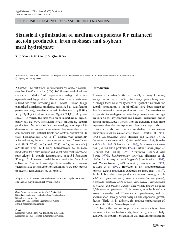 (PDF) Statistical optimization of medium components for enhanced acetoin production from ...