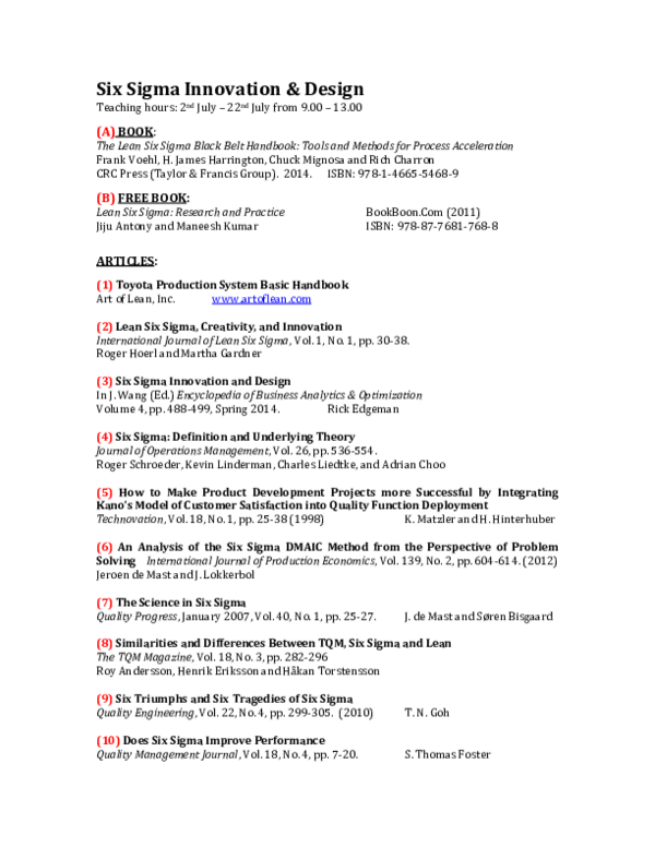 (PDF) The Lean Six Sigma Black Belt Handbook: Tools and Methods for ...