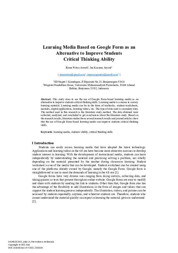 (PDF) Learning Media Based on Google Form as an Alternative to Improve ...