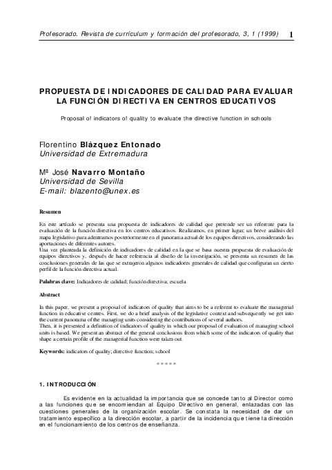 (PDF) Propuesta de indicadores de calidad para evaluar la función directiva en centros educativos