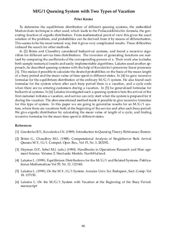 (PDF) M/G/1 queuing system with two types of vacation