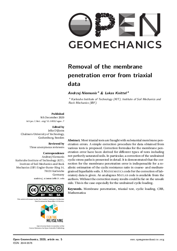 (PDF) Removal of the membrane penetration error from triaxial data