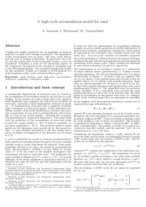 (PDF) A high-cycle accumulation model for sand
