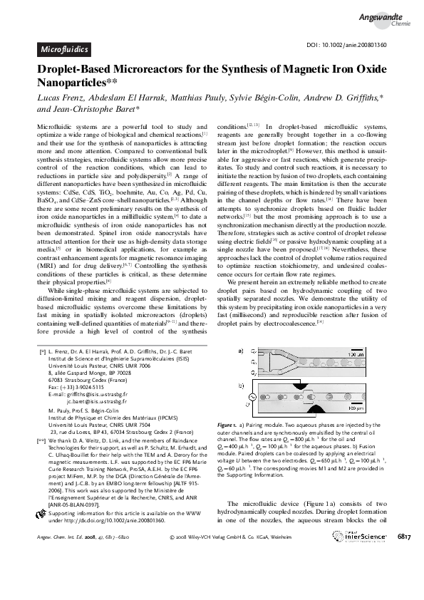 (PDF) Droplet-Based Microreactors for the Synthesis of Magnetic Iron ...