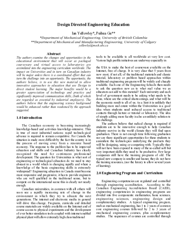 (PDF) Design Directed Engineering Education