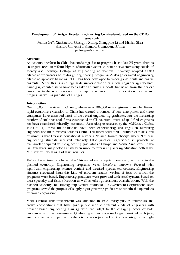 (PDF) The development of design directed engineering curriculum based on the CDIO framework