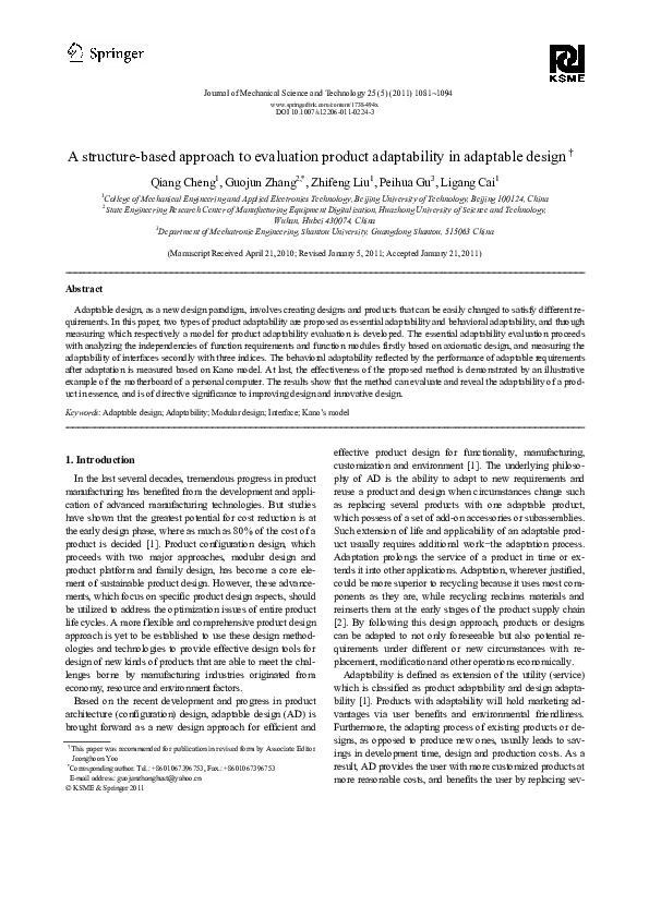 (PDF) A structure-based approach to evaluation product adaptability in adaptable design