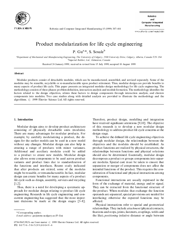 (PDF) Product modularization for life cycle engineering
