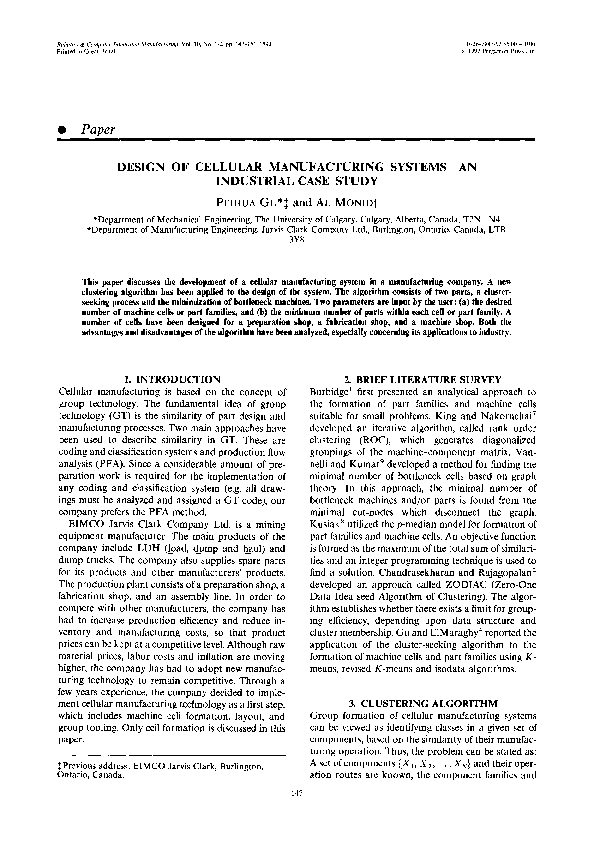(PDF) Design of cellular manufacturing systems—An industrial case study
