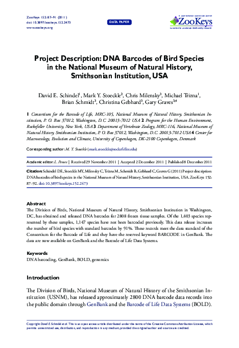 (PDF) Project Description: DNA Barcodes of Bird Species in the National ...