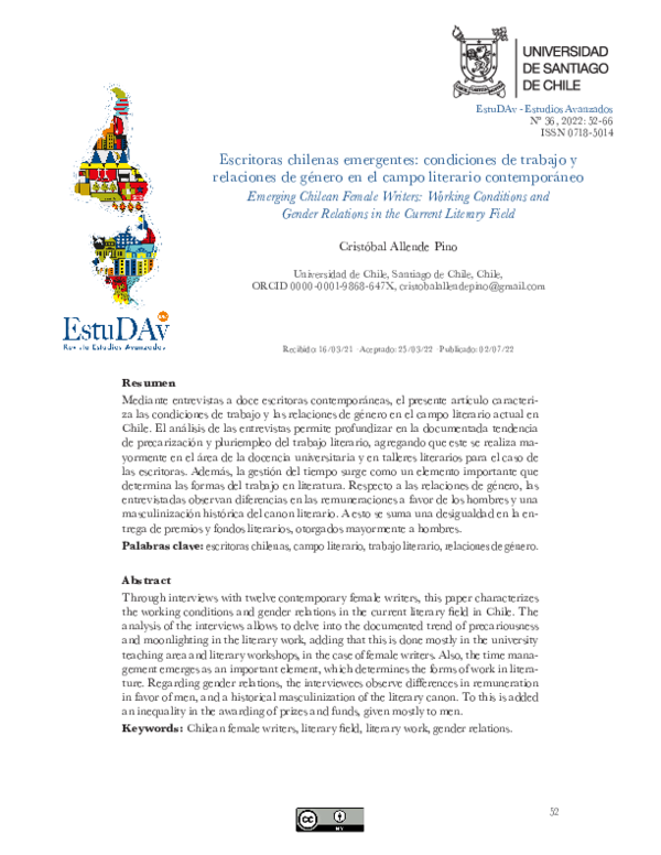(PDF) Escritoras chilenas emergentes: condiciones de trabajo y ...