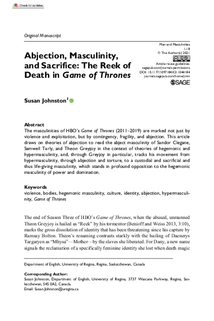 (PDF) Abjection, Masculinity, and Sacrifice: The Reek of Death in Game of Thrones