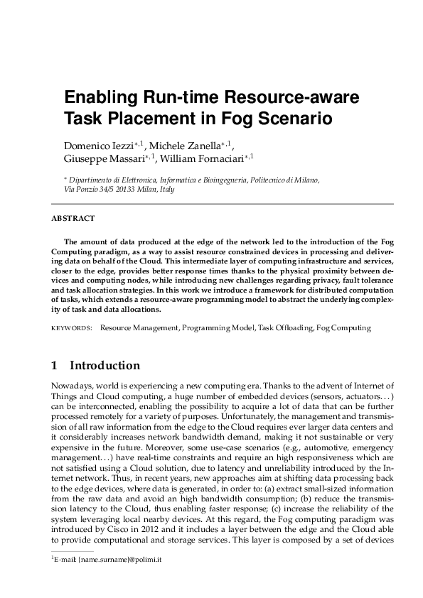 Pdf Enabling Run Time Resource Aware Task Placement In Fog Scenario