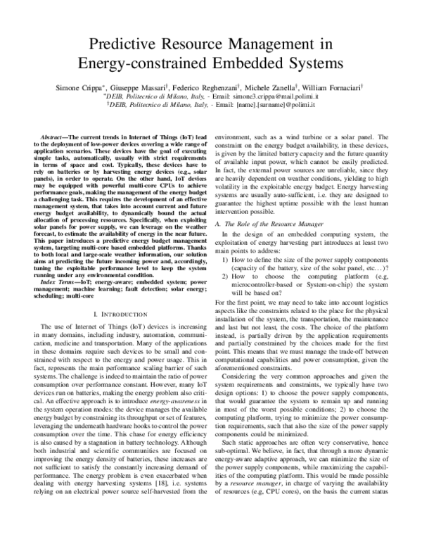 Pdf Predictive Resource Management In Energy Constrained Embedded Systems