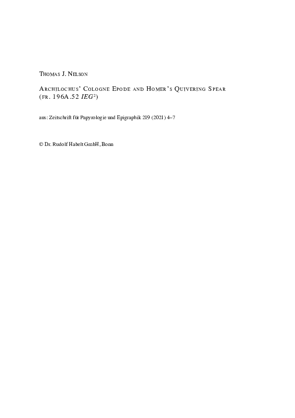 (PDF) Archilochus’ Cologne Epode and Homer’s Quivering Spear (fr. 196A ...