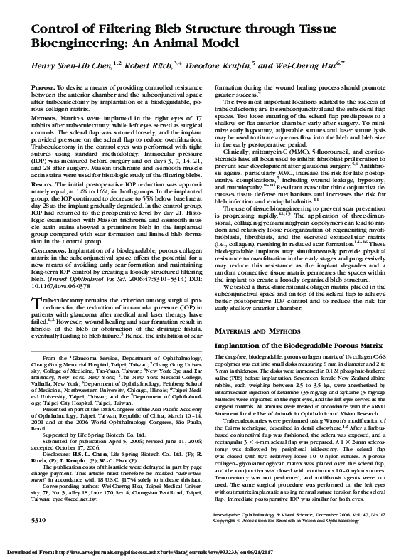 (PDF) Control of Filtering Bleb Structure through Tissue Bioengineering ...