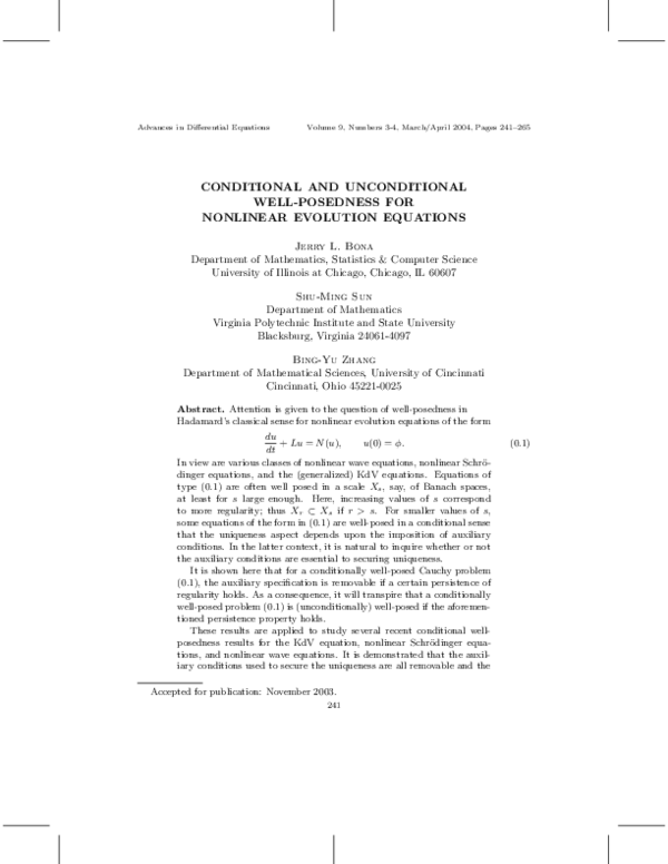 (PDF) Conditional and unconditional well-posedness for nonlinear evolution equations