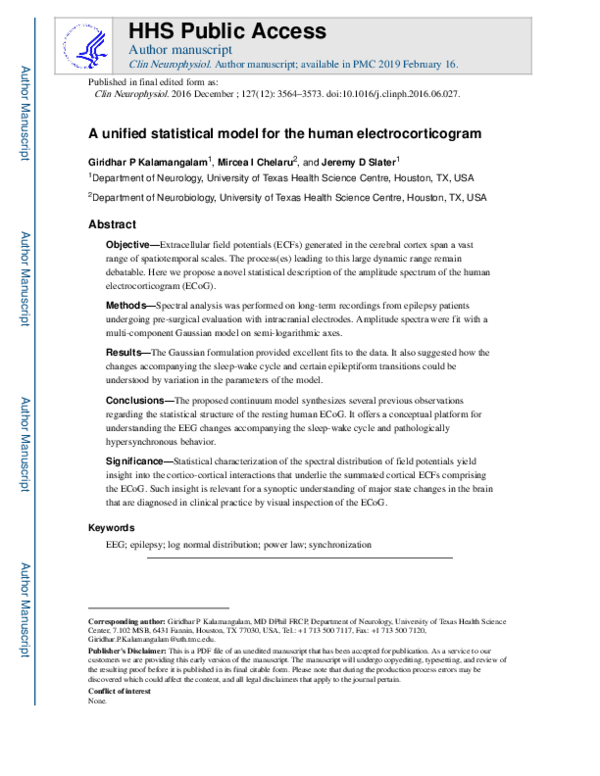 (PDF) A unified statistical model for the human electrocorticogram