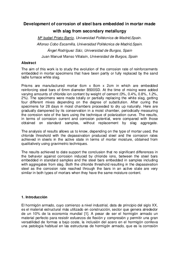 (PDF) Development of corrosion of steel bars embedded in mortar made ...
