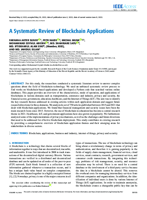 Pdf A Systematic Review Of Blockchain Applications