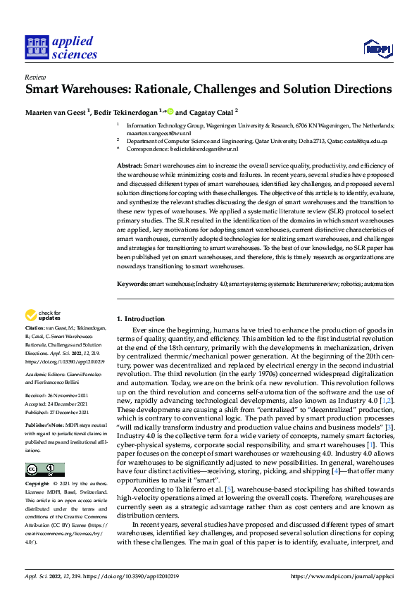 (PDF) Smart Warehouses: Rationale, Challenges and Solution Directions