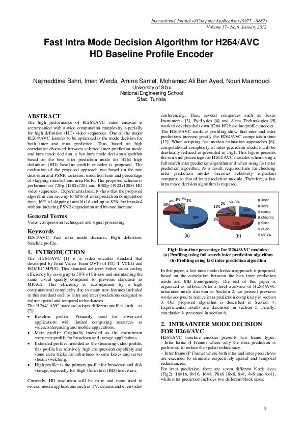(PDF) Fast Intra Mode Decision Algorithm for H264/AVC HD Baseline ...