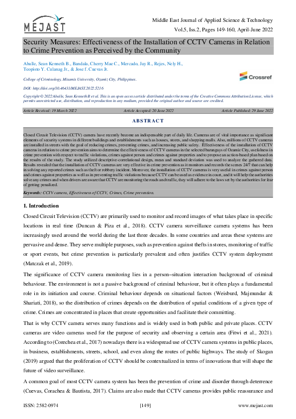 (PDF) Security Measures: Effectiveness of the Installation of CCTV ...