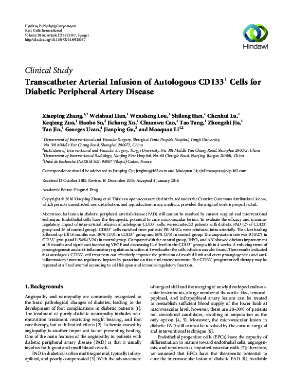(PDF) Transcatheter Arterial Infusion of Autologous CD133+Cells for ...